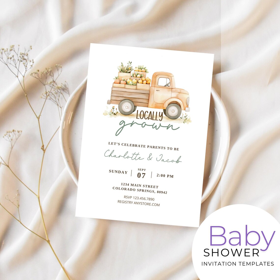 LOCALLY GROWN Baby Shower Invitation Template - Etsy