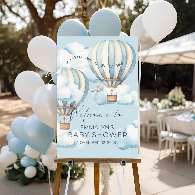 Hot Air Balloon Baby Shower Welcome Sign Editable Template - Etsy