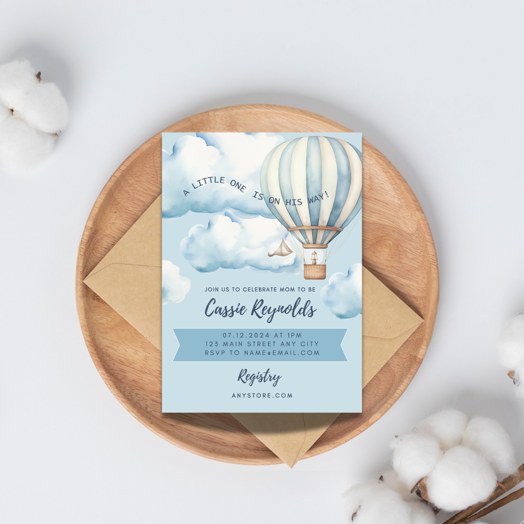 Hot Air Balloon Baby Shower Invitation Template - Etsy