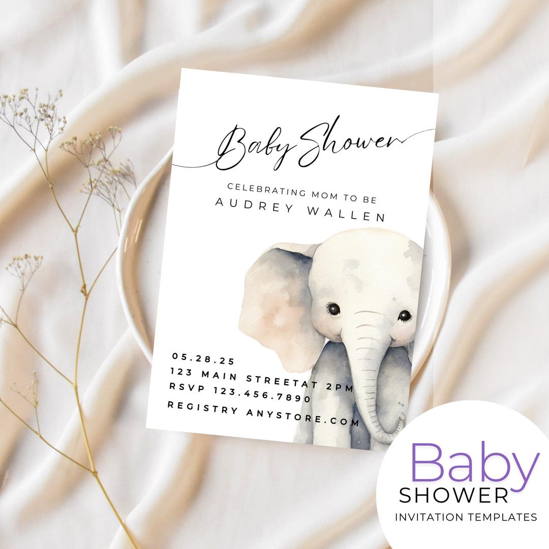 Elephant Baby Shower Invitation Template - Etsy
