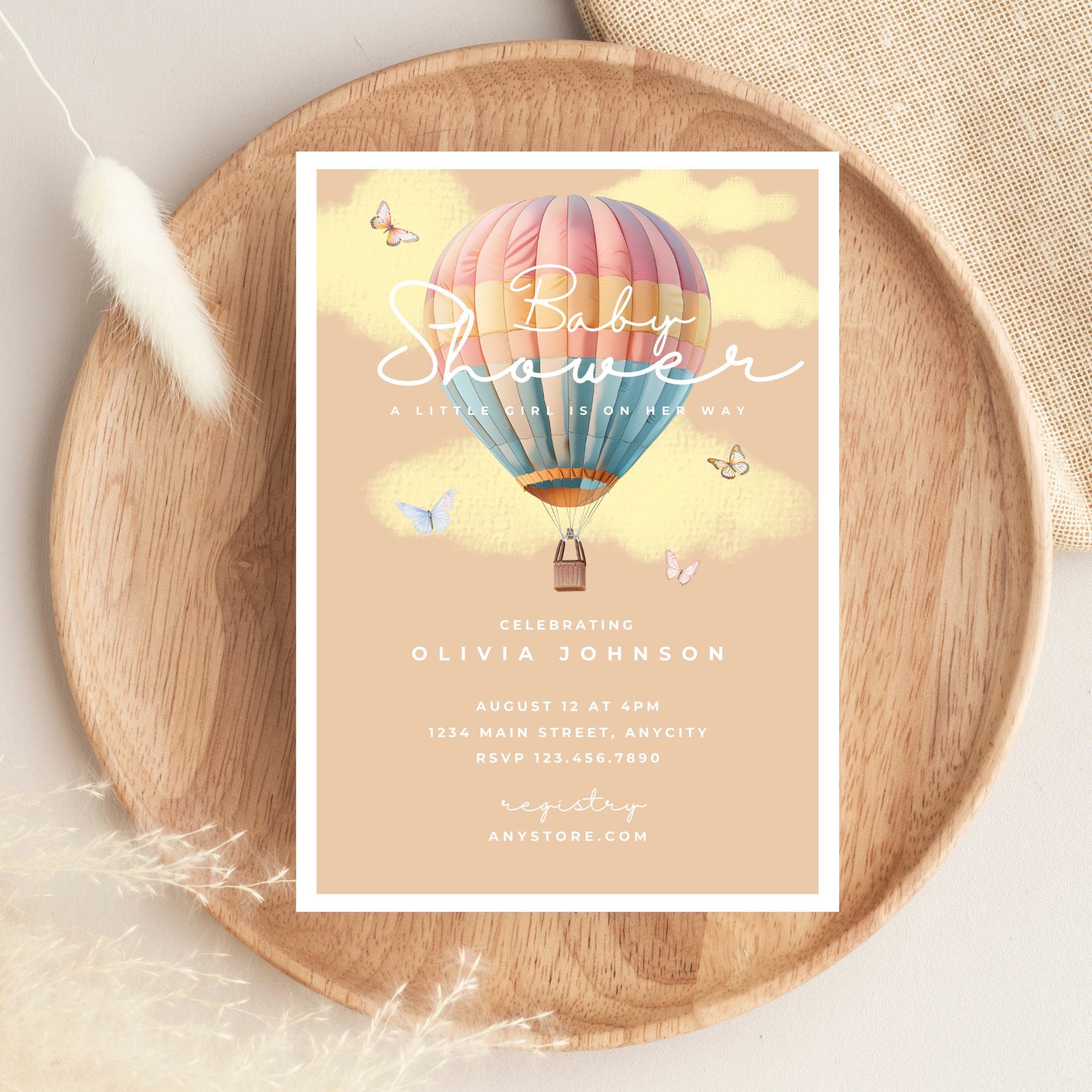 Hot Air Balloon Baby Shower Invitation Template - Etsy