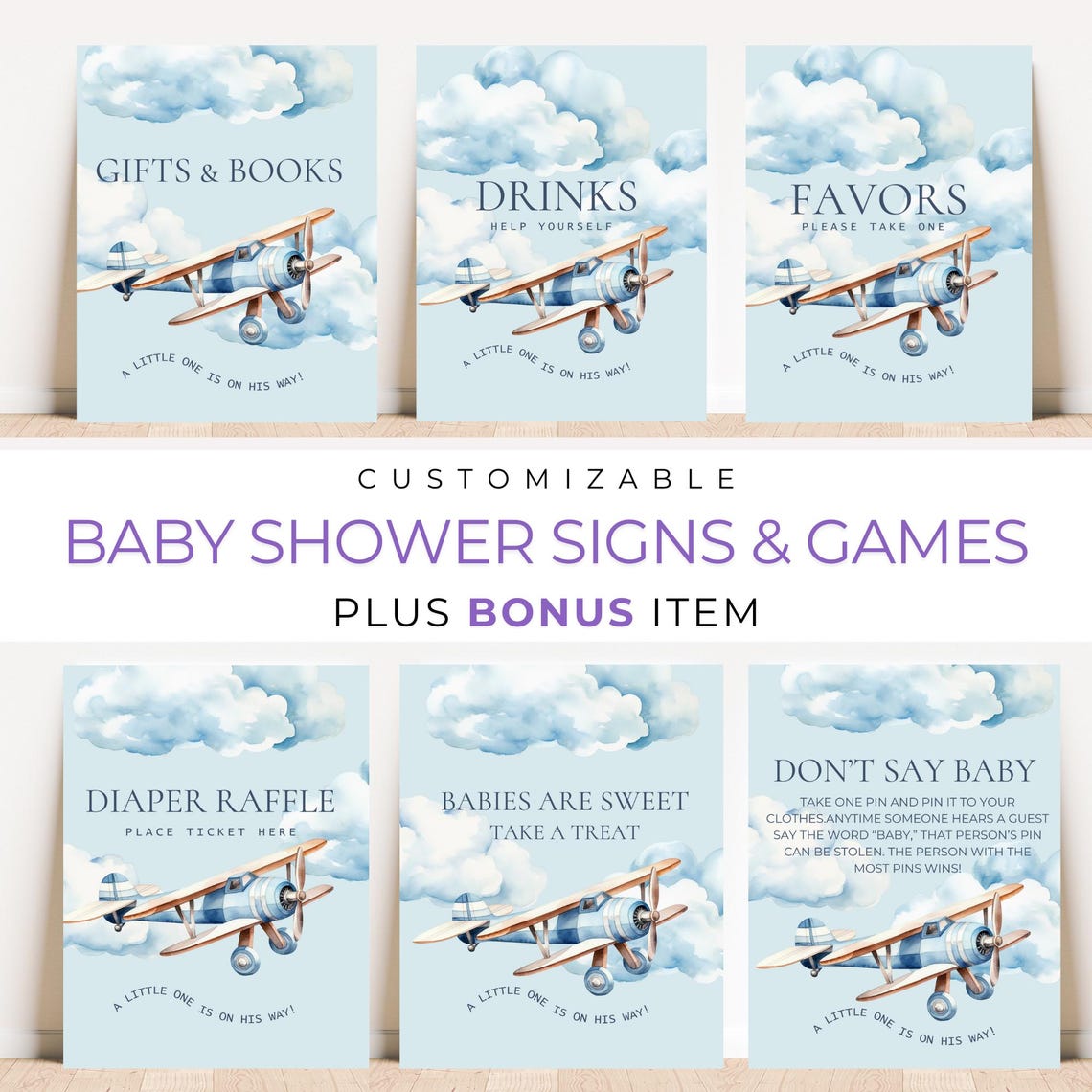 Airplane Baby Shower Signs and Games Editable Templates - Etsy