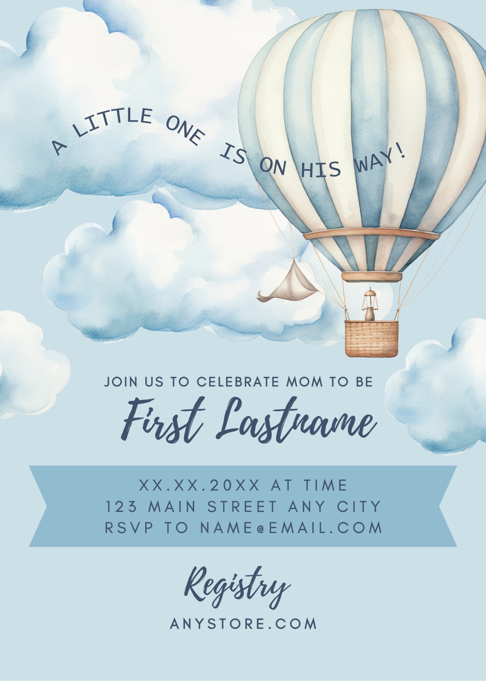 Hot Air Balloon Baby Shower Invitation Template - Etsy
