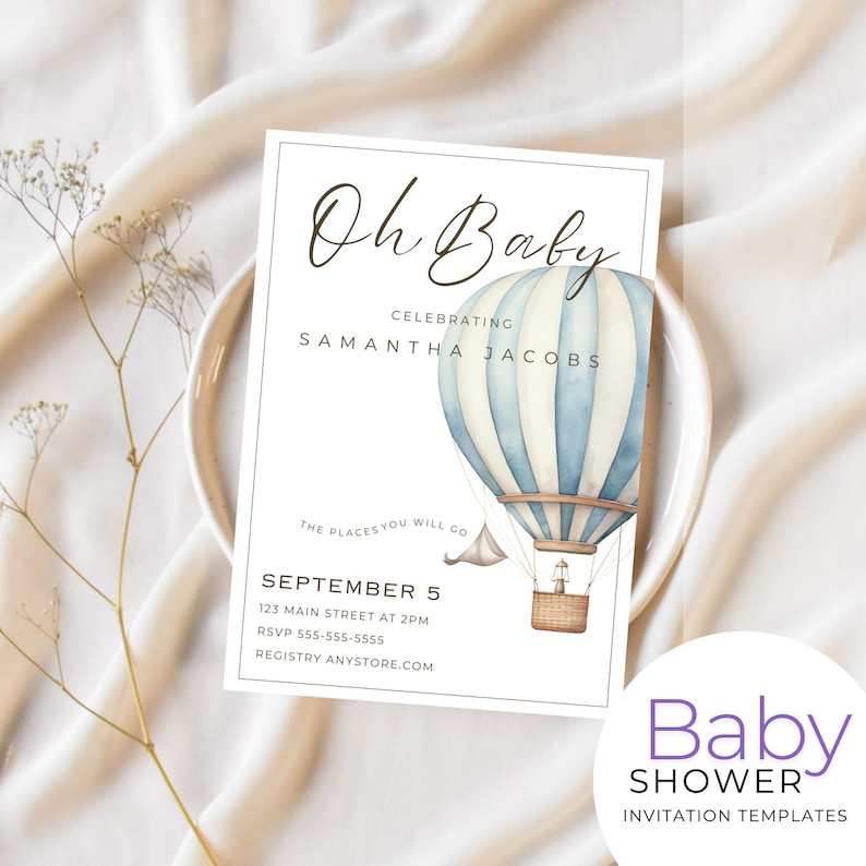 Hot Air Balloon Baby Shower Invitation Template - Etsy