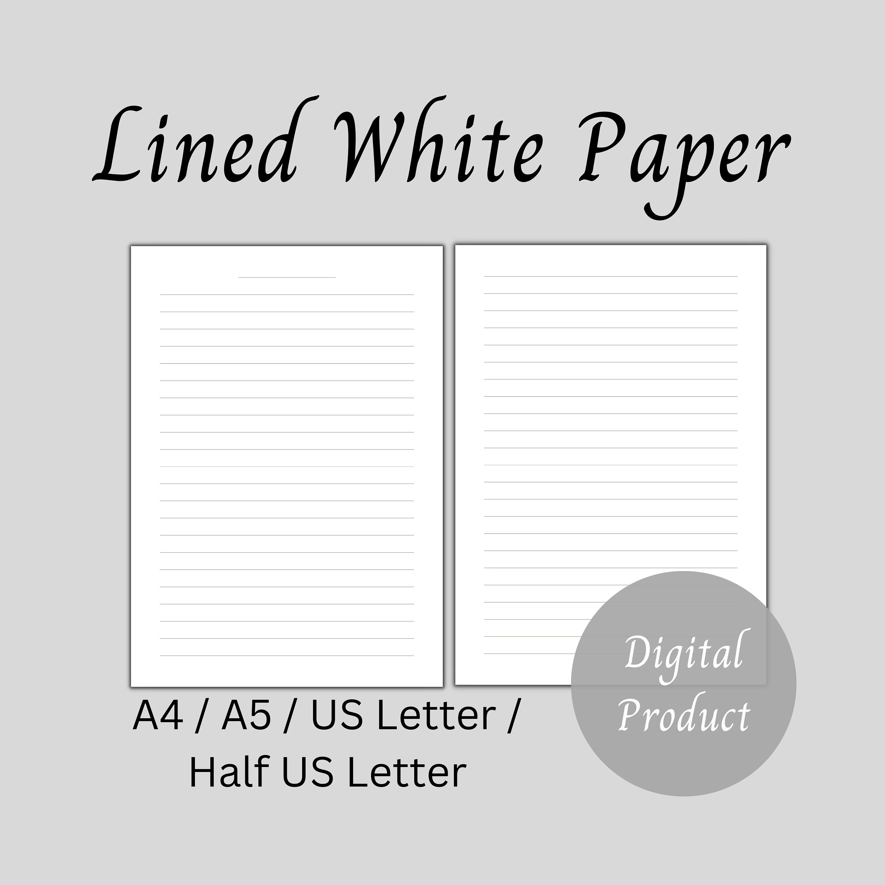 Printable Lined Paper / Simple Lined White Paper / Minimal / A4, A5, US ...