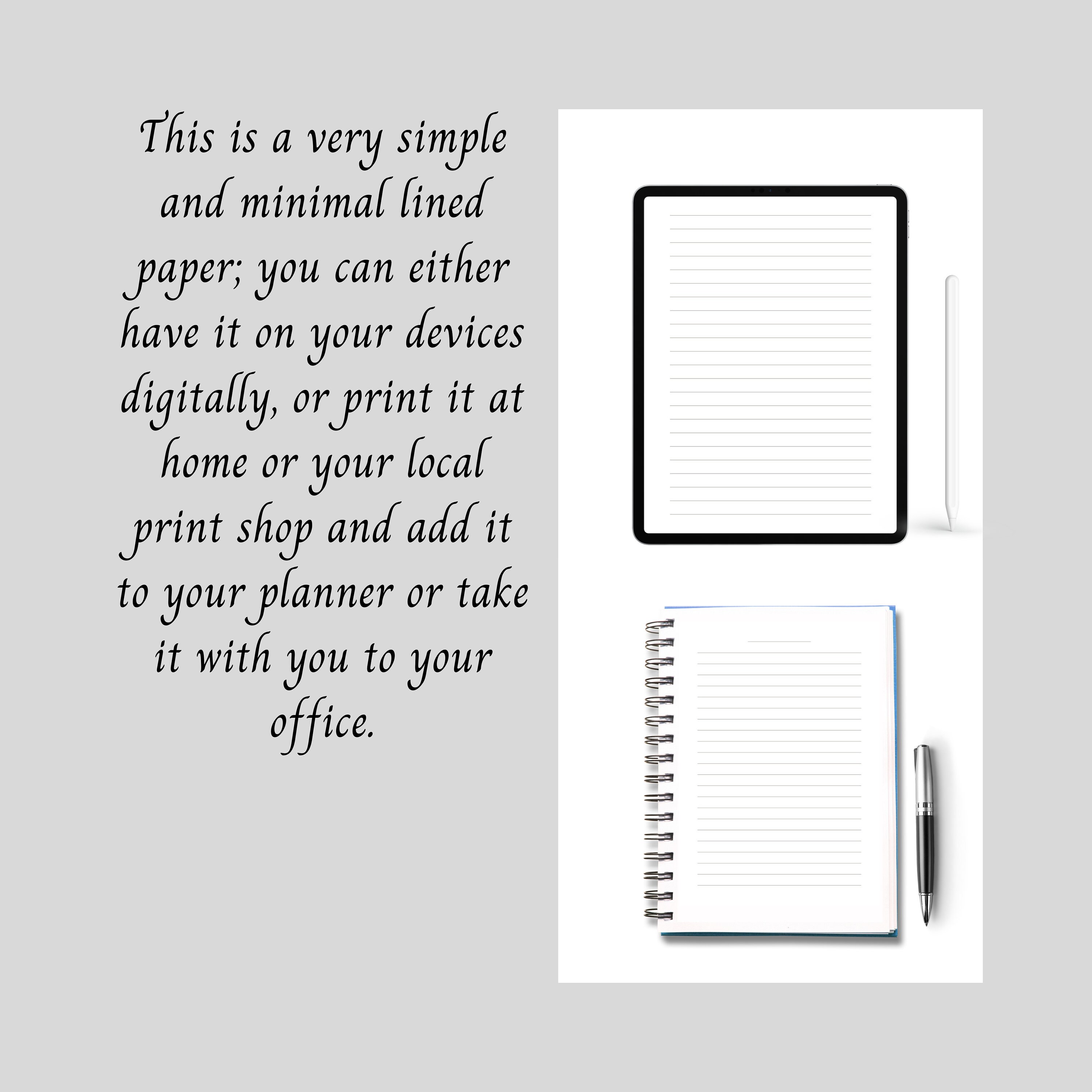 Printable Lined Paper / Simple Lined White Paper / Minimal / A4, A5, US ...