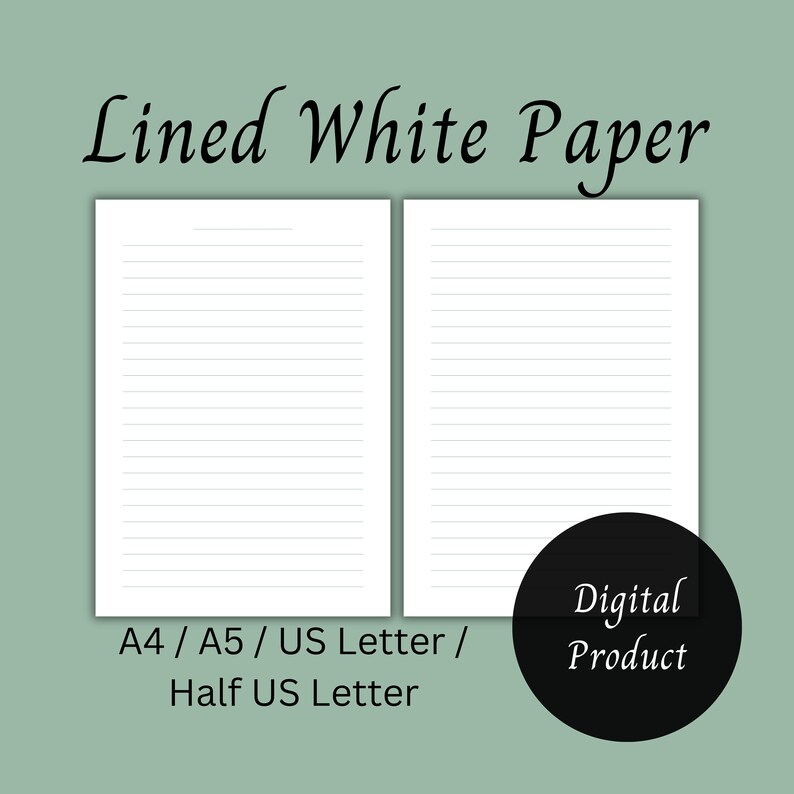 Printable Lined Paper / Simple Lined White Paper / Minimal / A4, A5, US ...