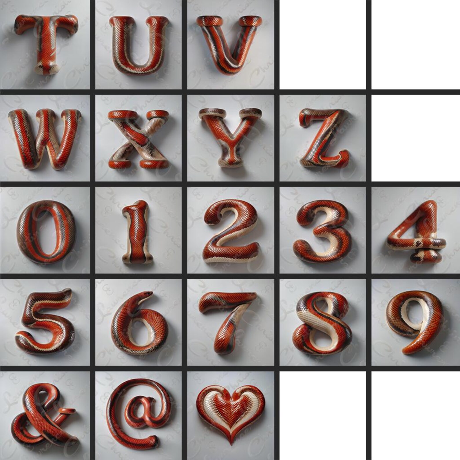 Reptile Collection - Snake Variation 1 - Complete 38+ Alpha-numeric Character Set - Designer ...