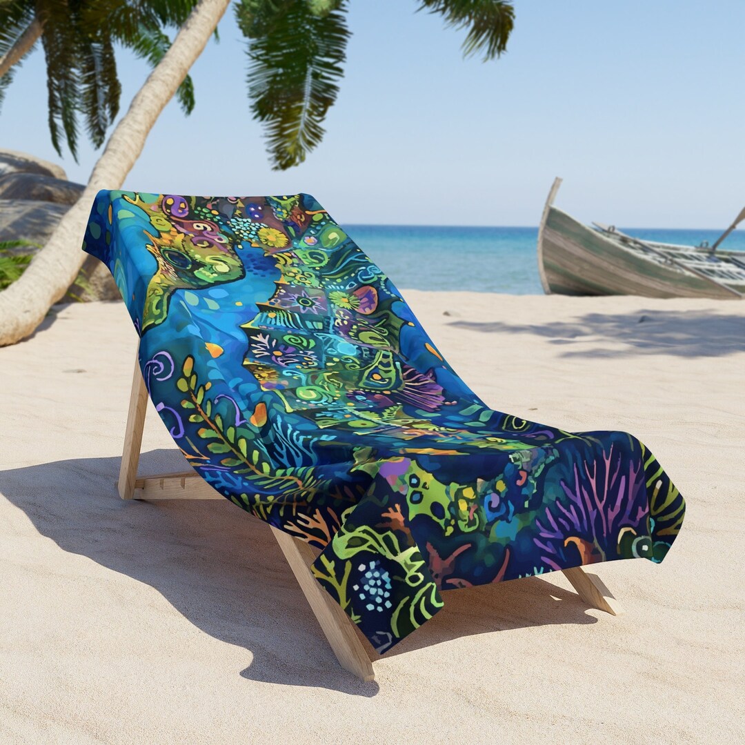 Beach Towel Seahorse Blue Pool Towel Sea Design Ocean Art Beach Beach ...