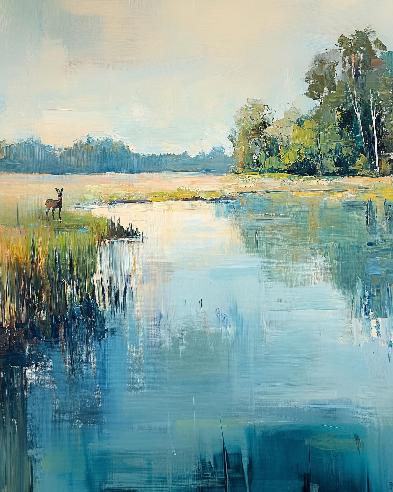 Waterscape Art Print Set: Serene Pond, Blue Green Wall Decor (digital ...