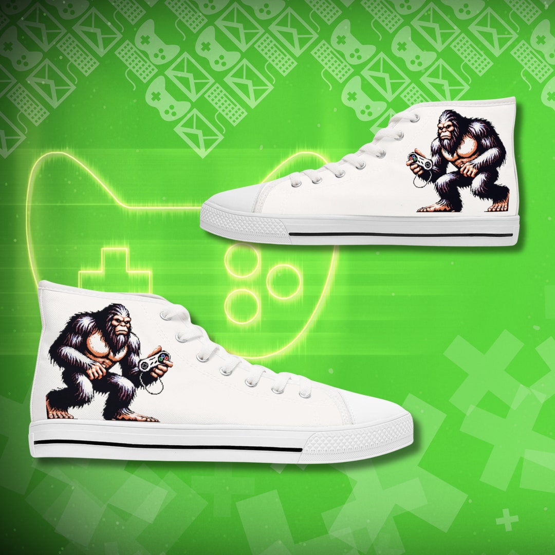 Bigfoot Retro Gamer Women's High Top Sneakers 80s Retro Gamer Gift ...