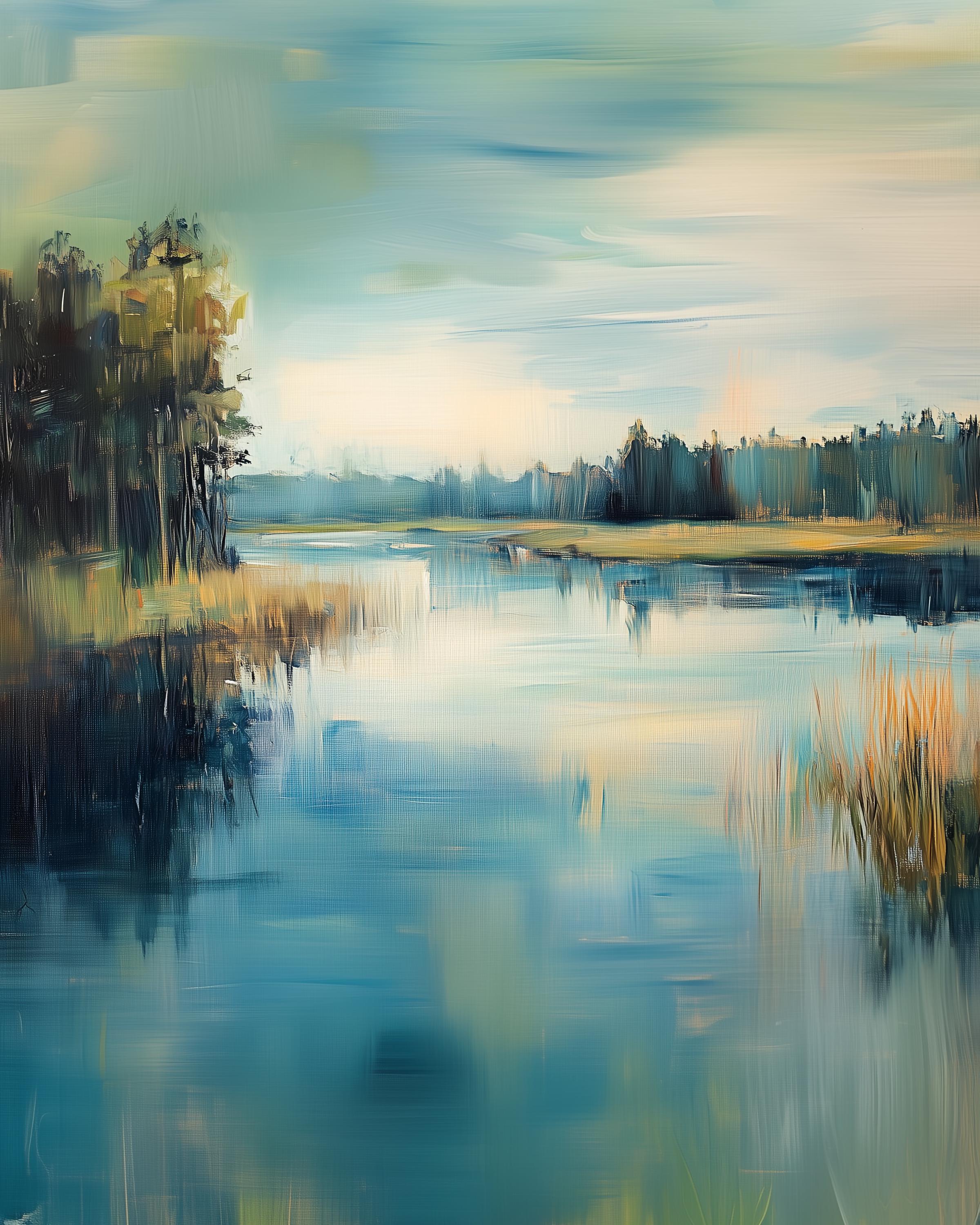 Waterscape Art Print Set: Serene Pond, Blue Green Wall Decor (digital ...