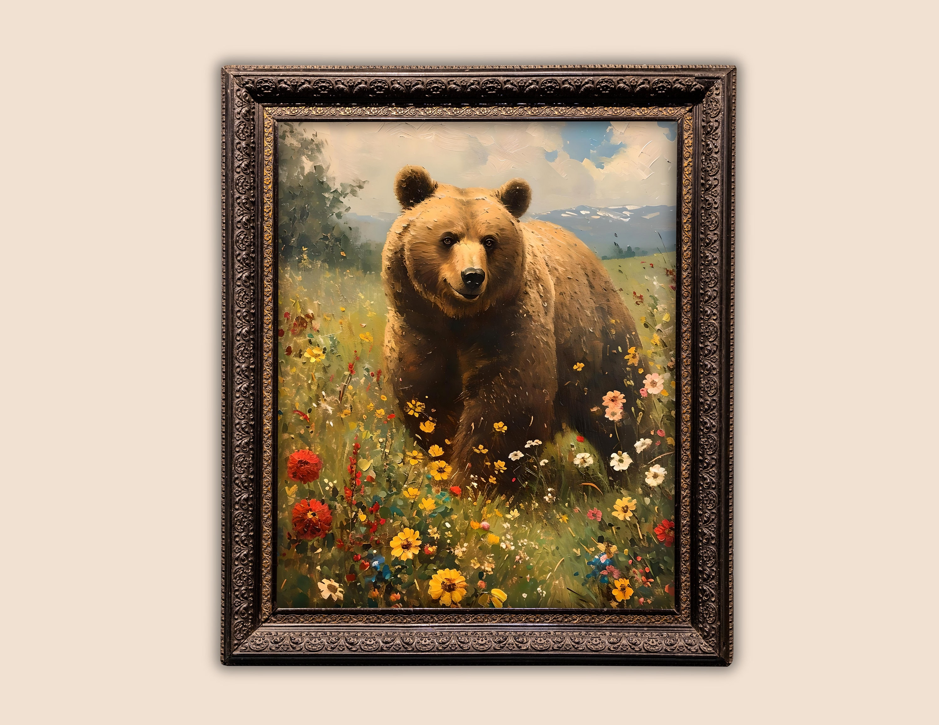 Rustic Bear Digital Painting, Wildlife Artwork Download, Forest Animal ...