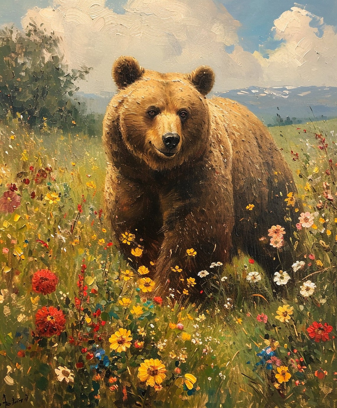Rustic Bear Digital Painting, Wildlife Artwork Download, Forest Animal ...
