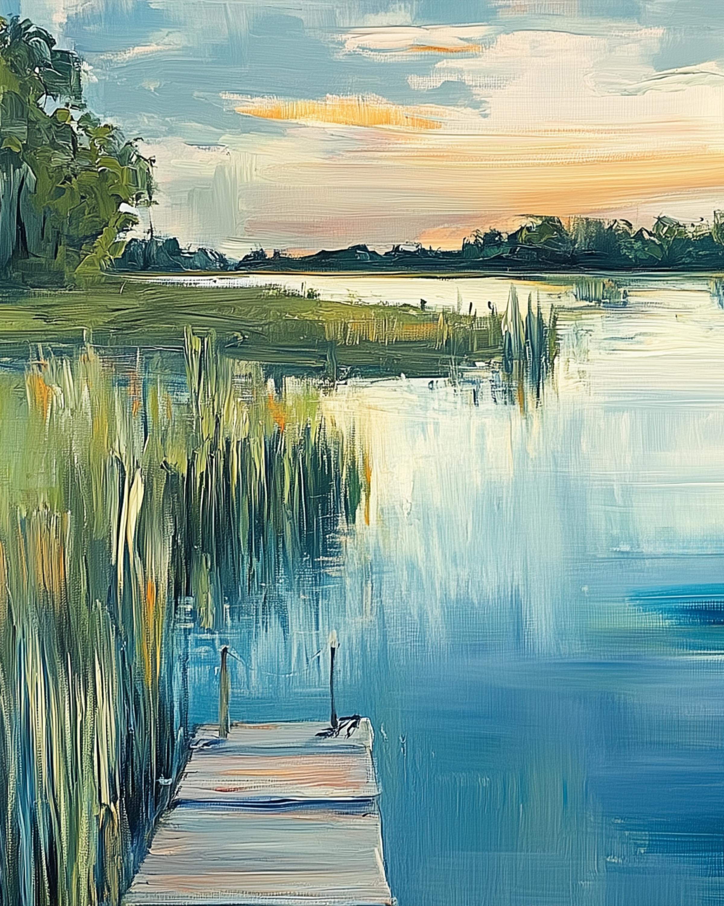 Waterscape Art Print Set: Serene Pond, Blue Green Wall Decor (digital ...