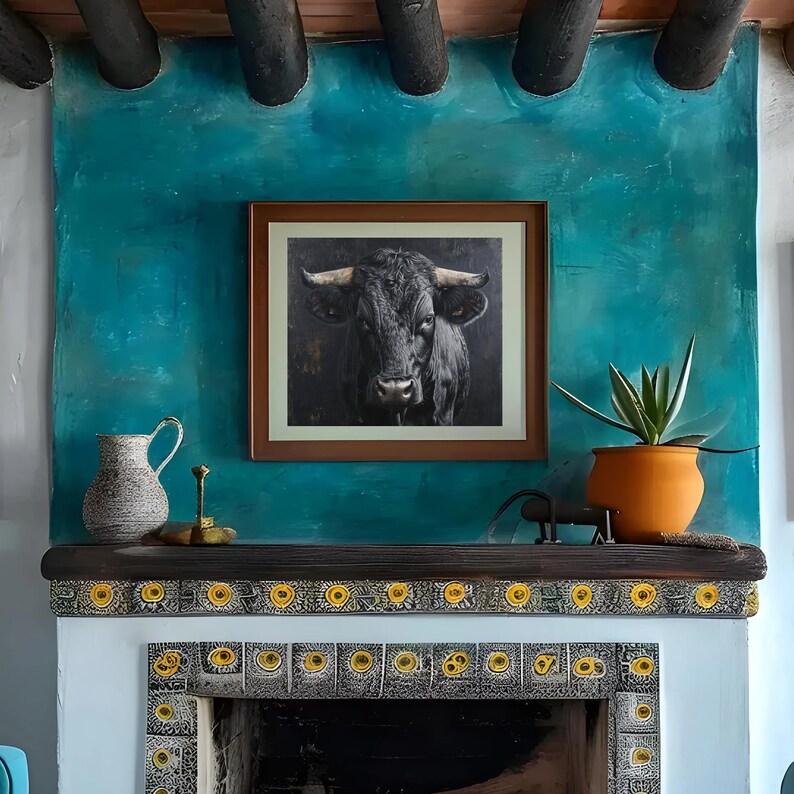 Rustic Bull Art Print Farmhouse Decor Digital Download Black Bull ...