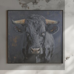 Rustic Bull Art Print Farmhouse Decor Digital Download Black Bull ...