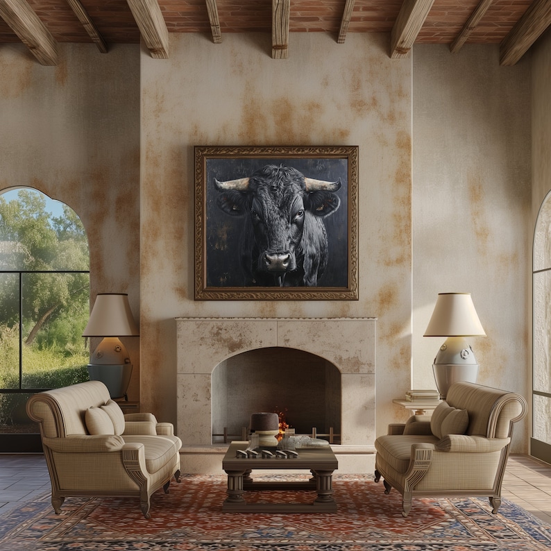 Rustic Bull Art Print Farmhouse Decor Digital Download Black Bull ...