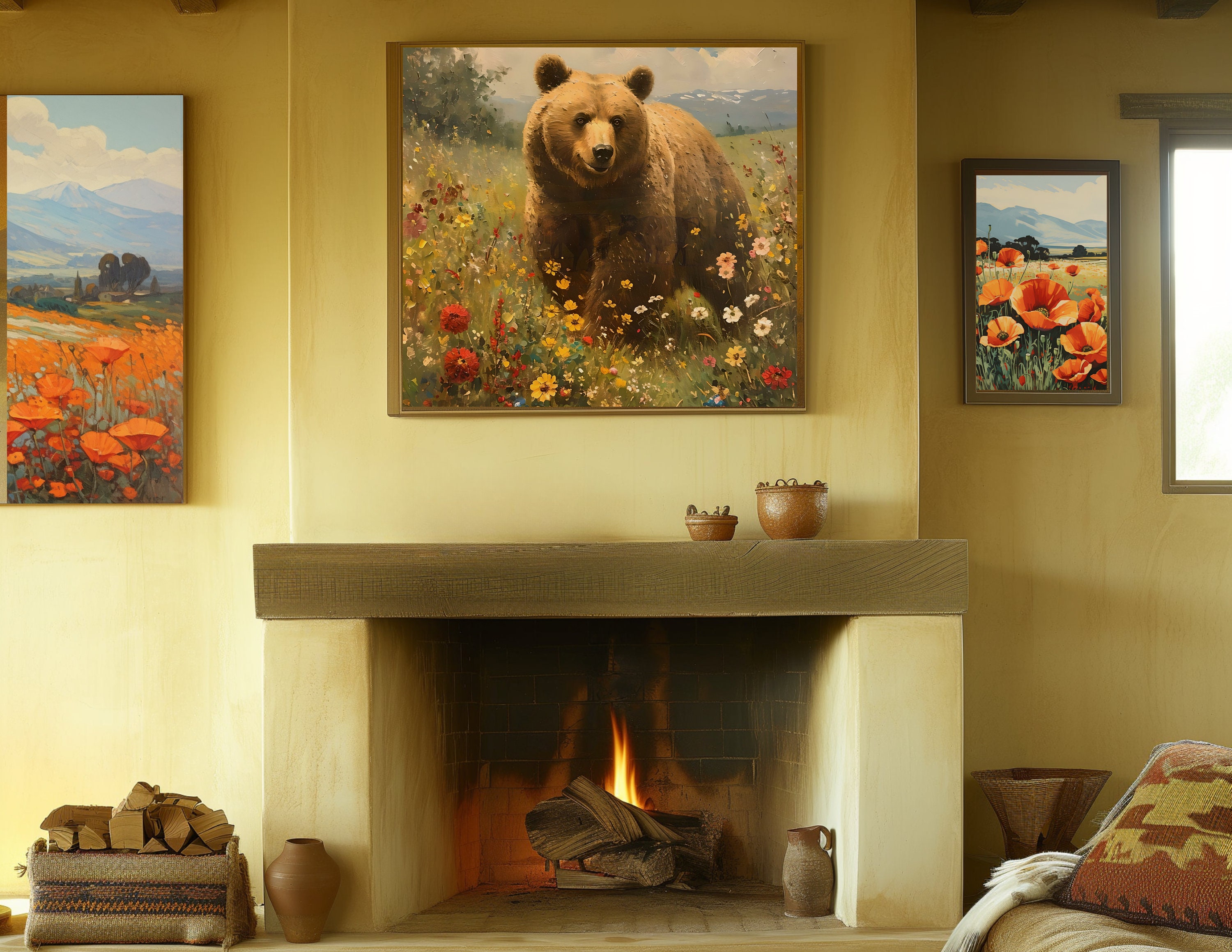 Rustic Bear Digital Painting, Wildlife Artwork Download, Forest Animal ...