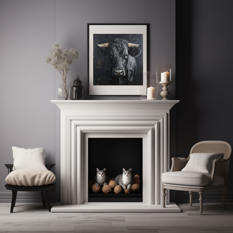 Rustic Bull Art Print Farmhouse Decor Digital Download Black Bull ...