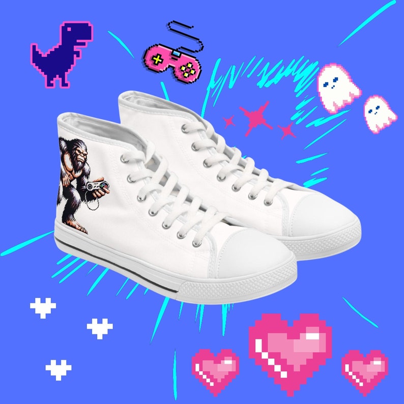 Bigfoot Retro Gamer Women's High Top Sneakers 80s Retro Gamer Gift ...