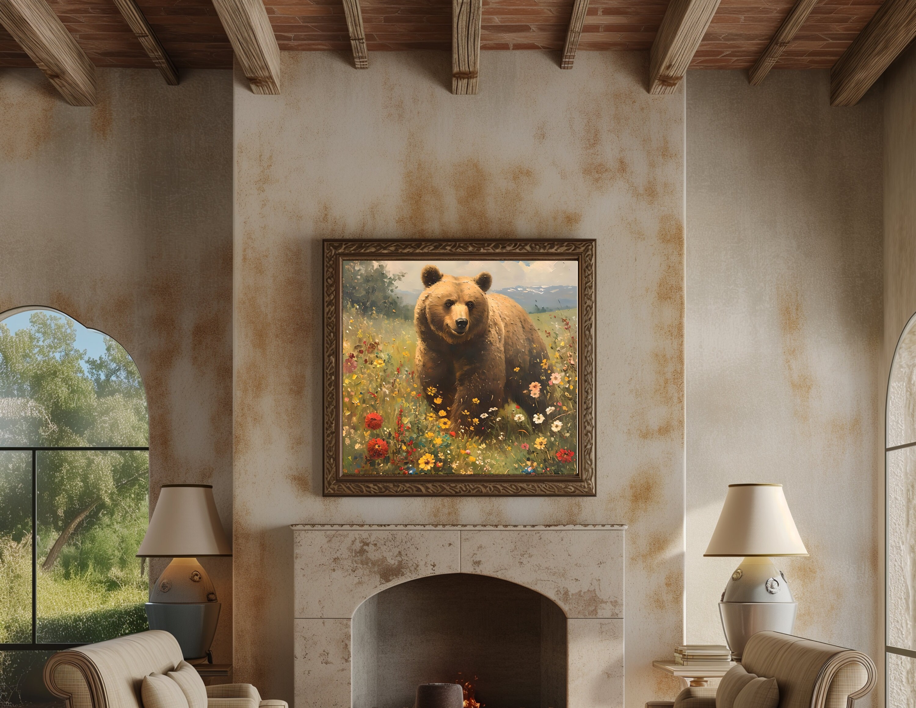 Rustic Bear Digital Painting, Wildlife Artwork Download, Forest Animal ...