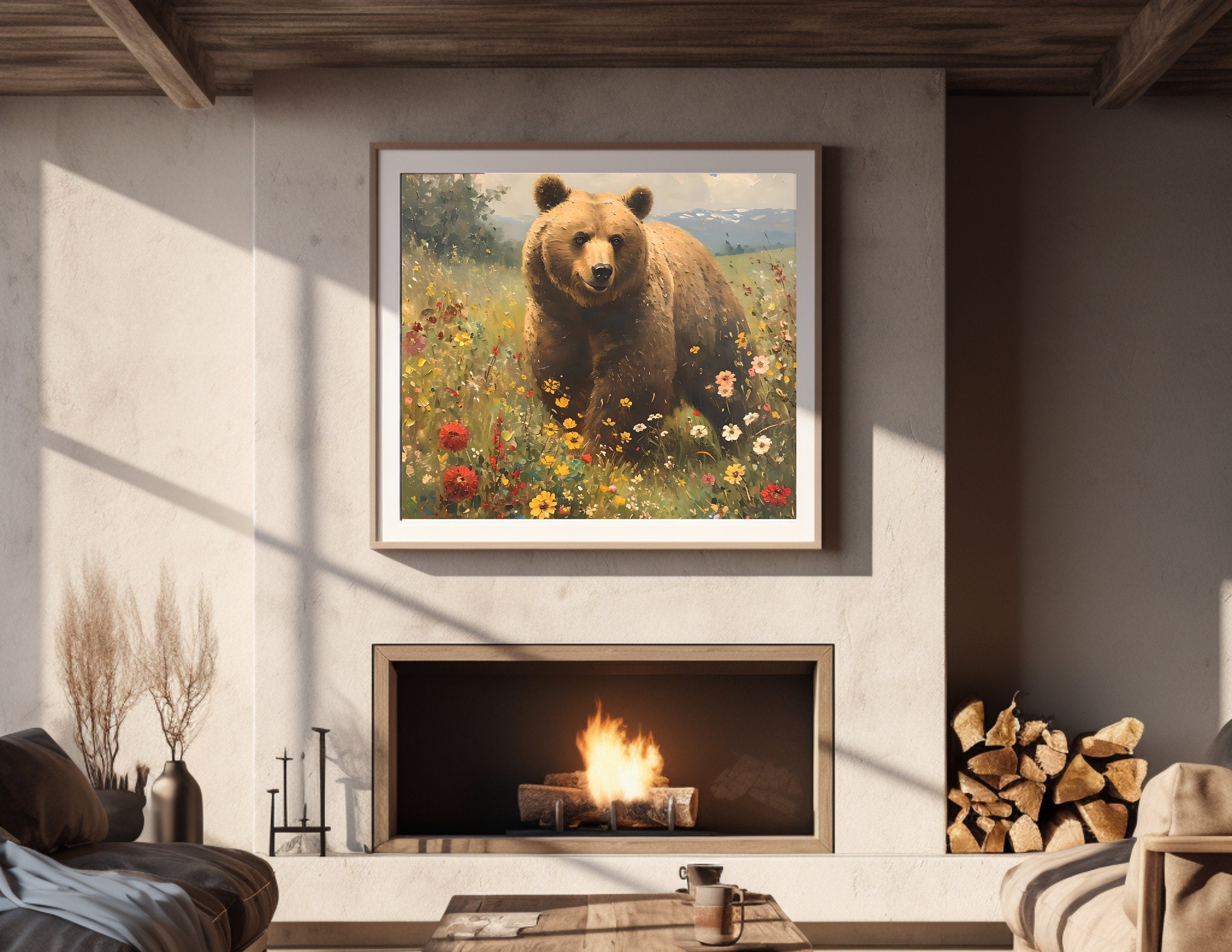 Rustic Bear Digital Painting, Wildlife Artwork Download, Forest Animal ...