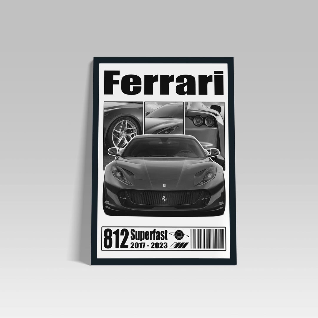 Ferrari 812 Superfast Poster, Ferrari 812 Poster, Supercar Poster, Car ...
