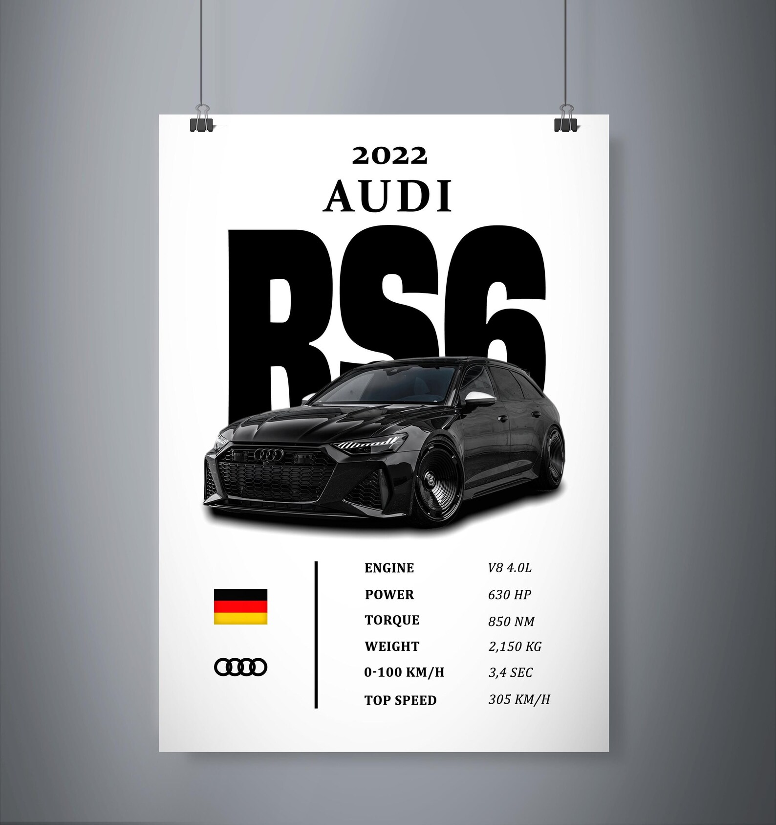 Audi RS6 Poster, RS6 Poster, Supercar Poster, Car Poster for Boy ...