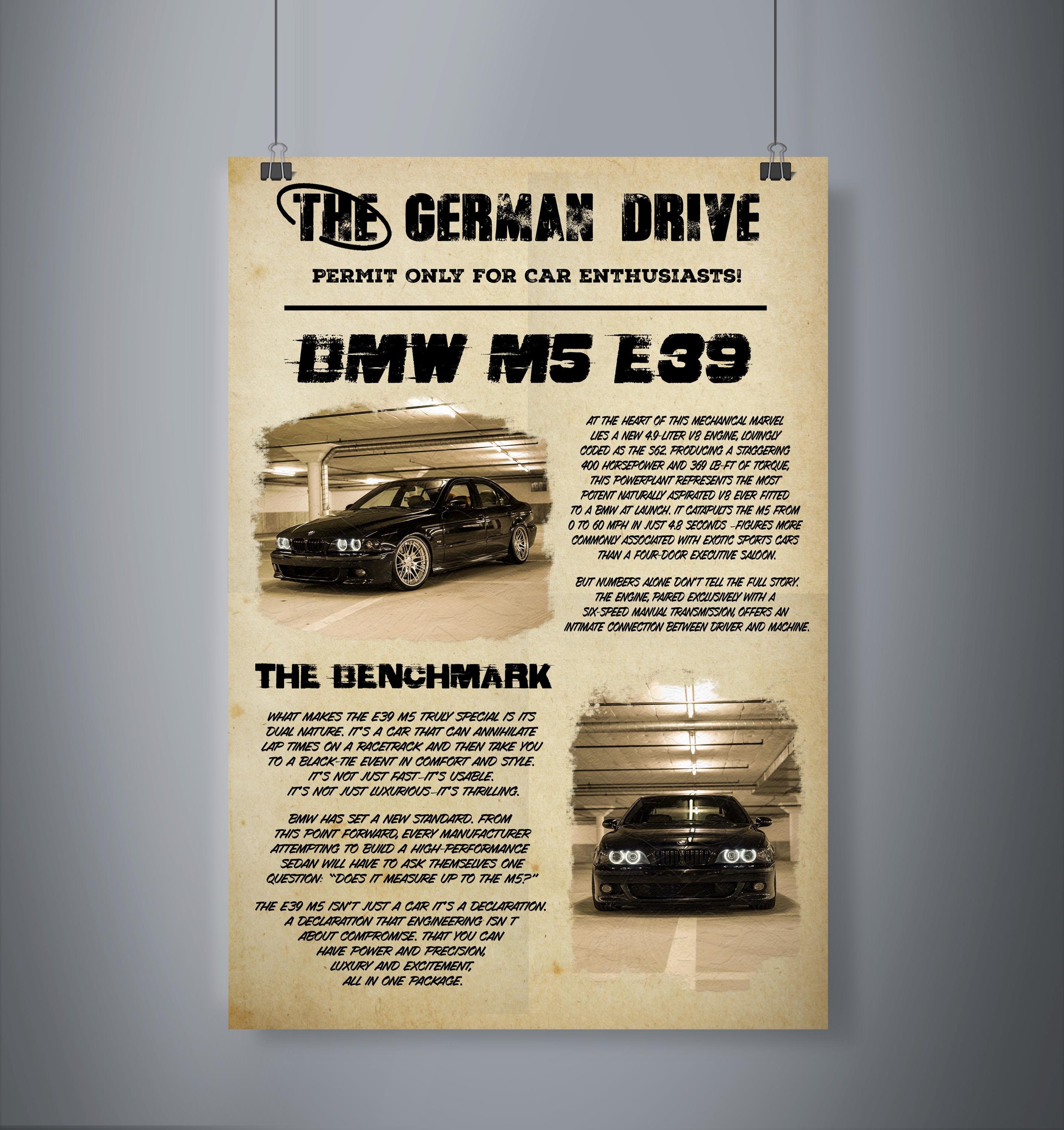 BMW M5 E39 Poster, M5 Poster, E39, Vintage Poster, Supercar Poster, Car Poster for Boy Bedroom ...