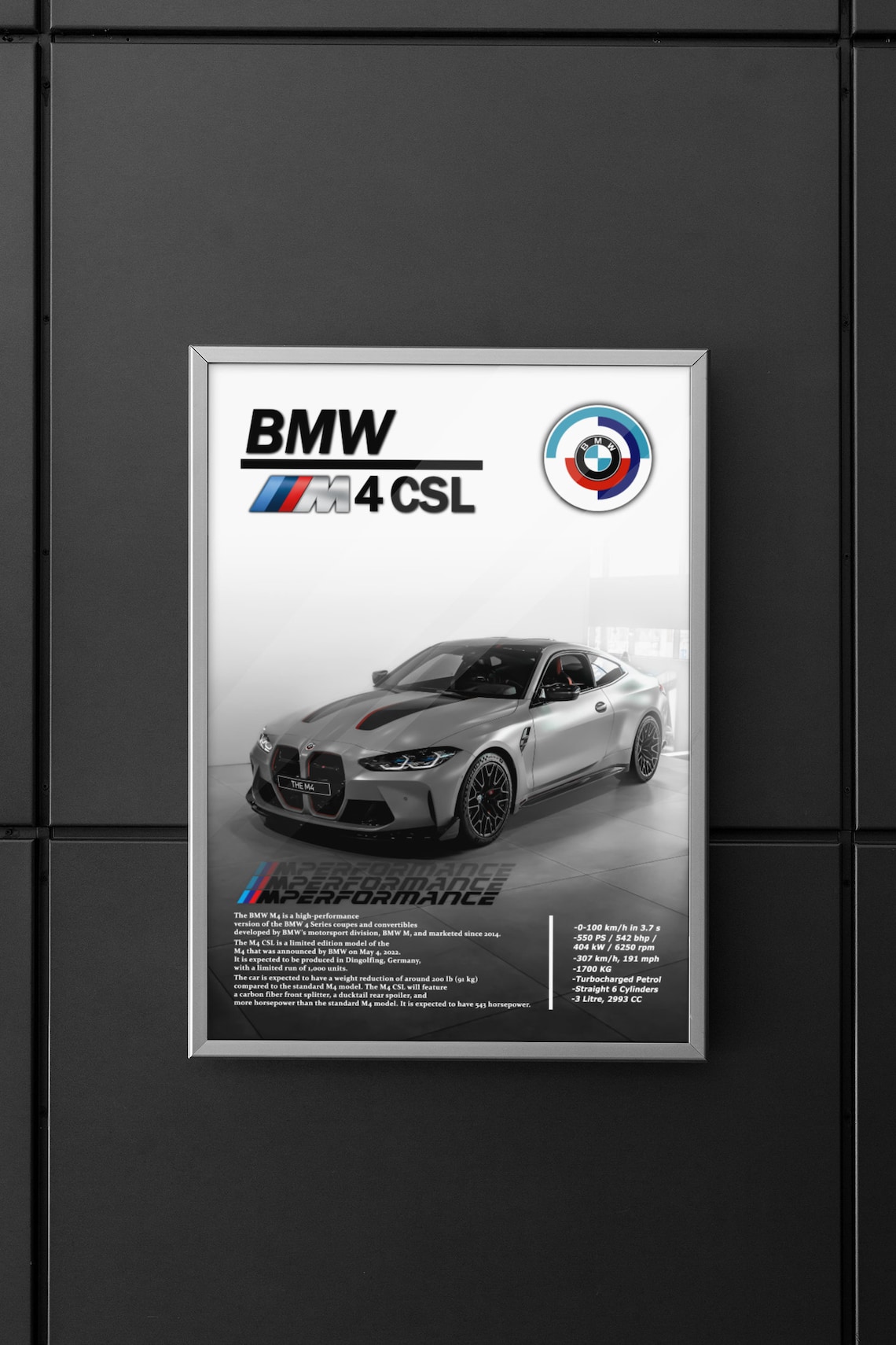 Poster BMW M4 CSL, Bmw M4, poster supercar, poster voiture pour chambre ...