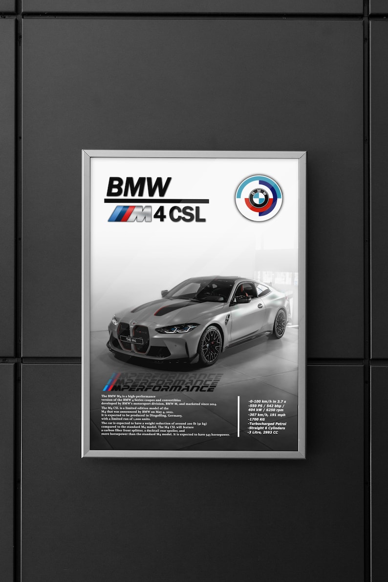 Poster BMW M4 CSL, Bmw M4, poster supercar, poster voiture pour chambre ...