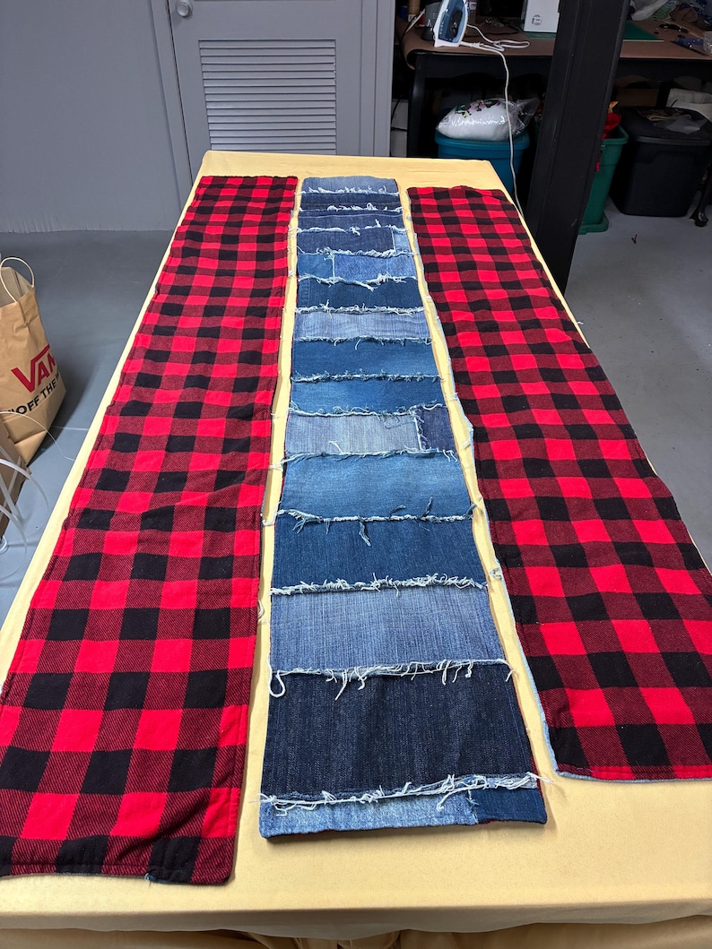 Upcycled Denim Patchwork Scarf With Cotton Flannel Backing — OOAK ...