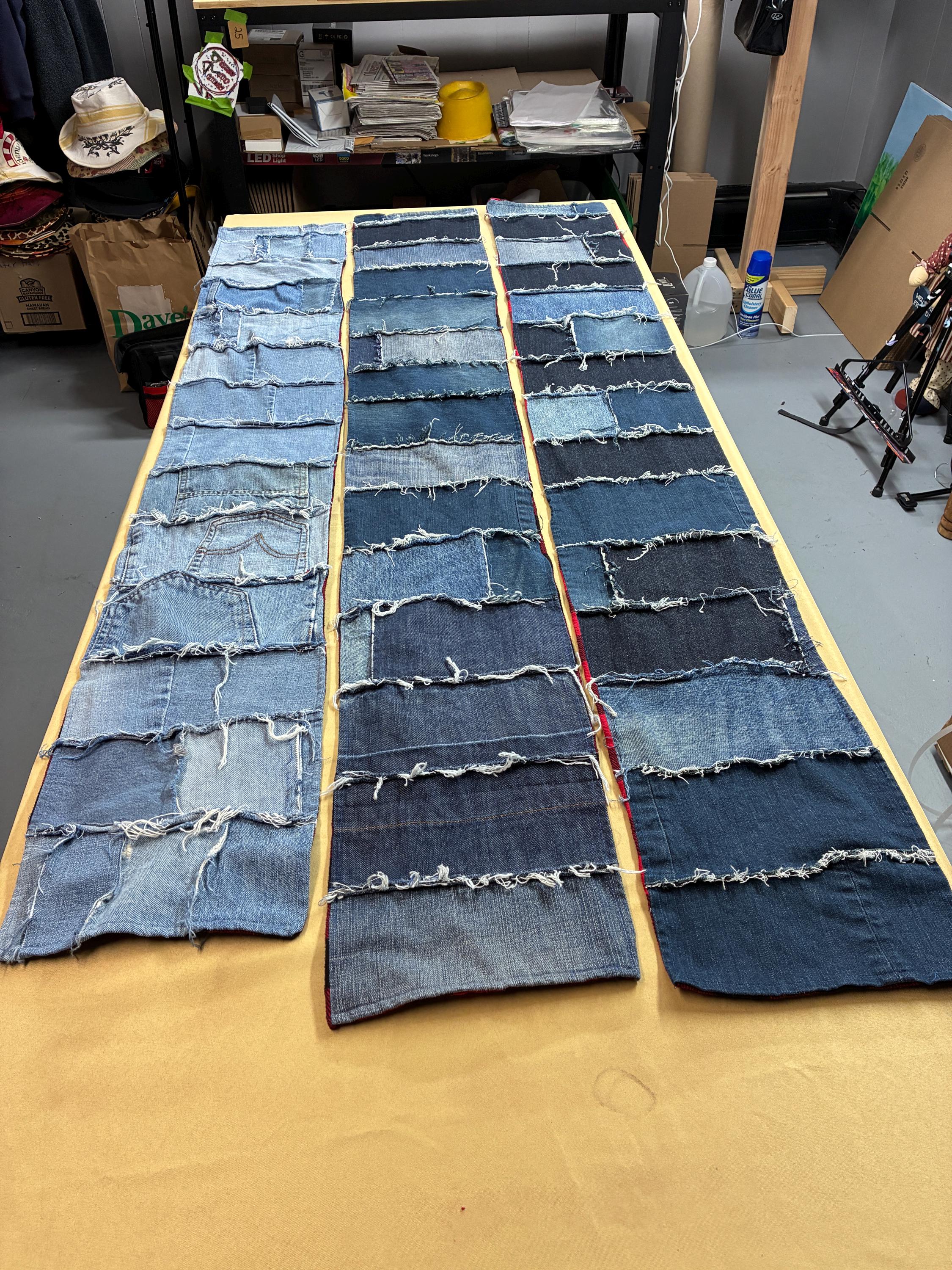 Upcycled Denim Patchwork Scarf With Cotton Flannel Backing — OOAK ...