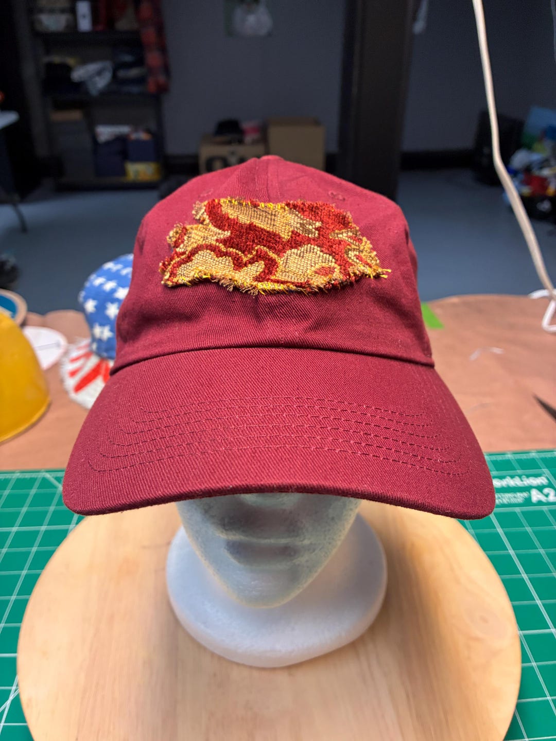 Custom Maroon Baseball Cap With Vintage Bird Crest Patch | Upcycled ...