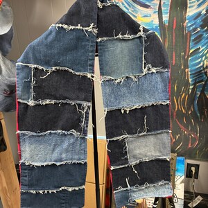 Upcycled Denim Patchwork Scarf With Cotton Flannel Backing — OOAK ...