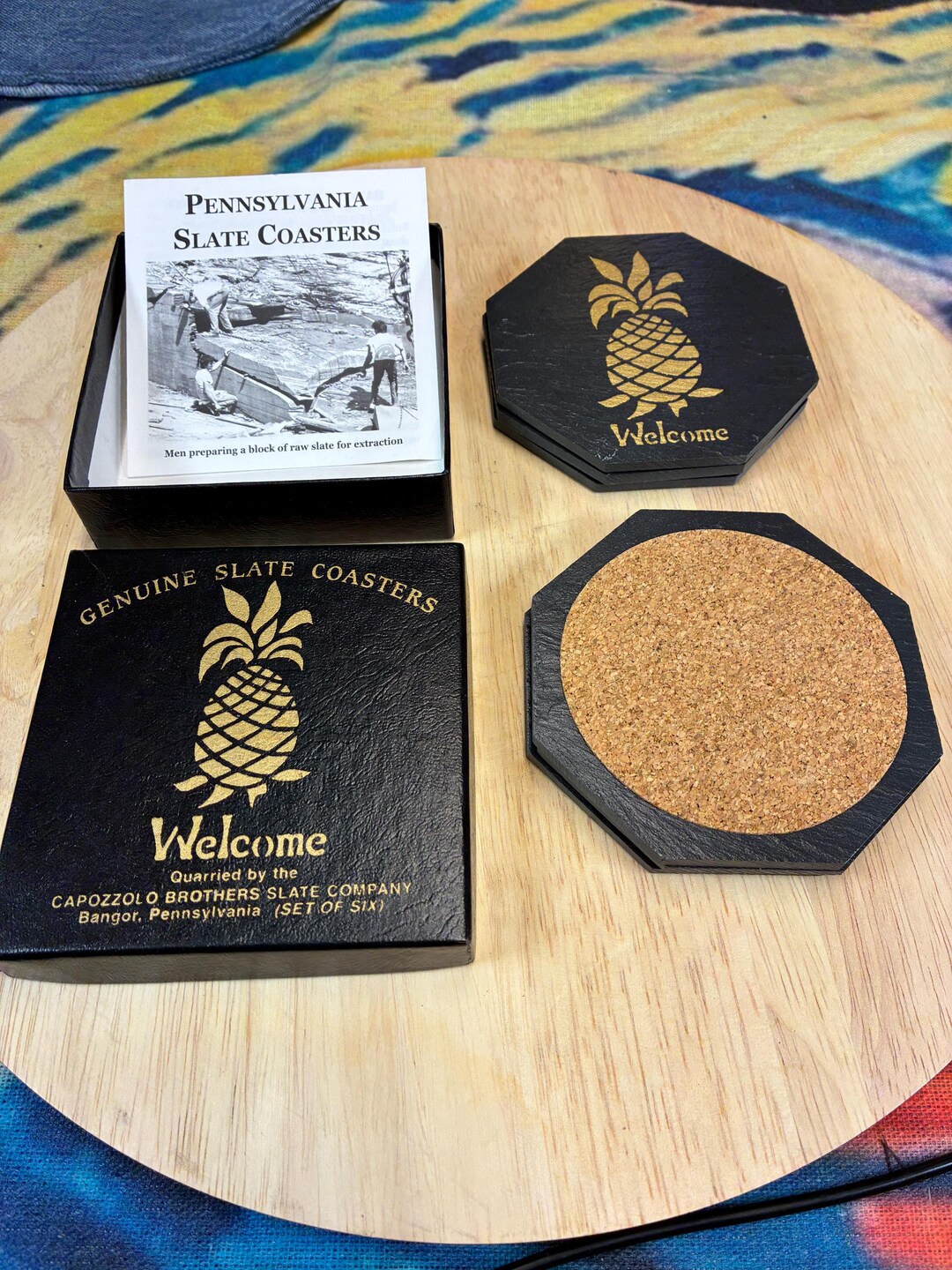 Vintage Pennsylvania Slate Coasters – Set of 6 – “welcome” Pineapple ...