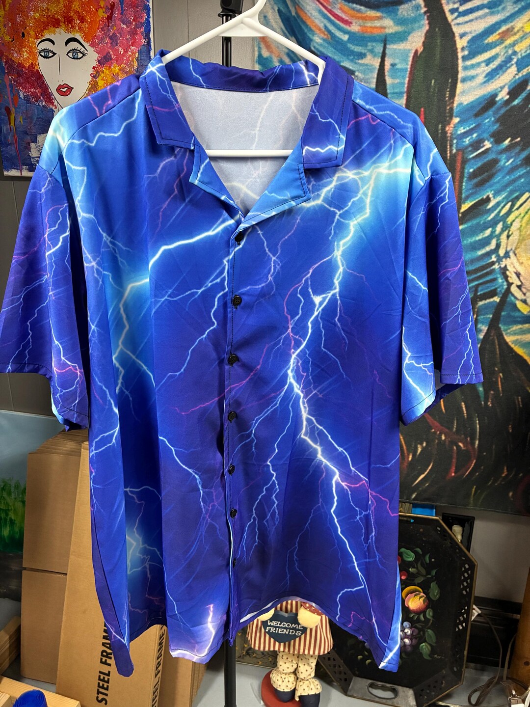 Lightning Bolt Button-up Shirt – Hand Painted Look, OOAK Art Shirt ...