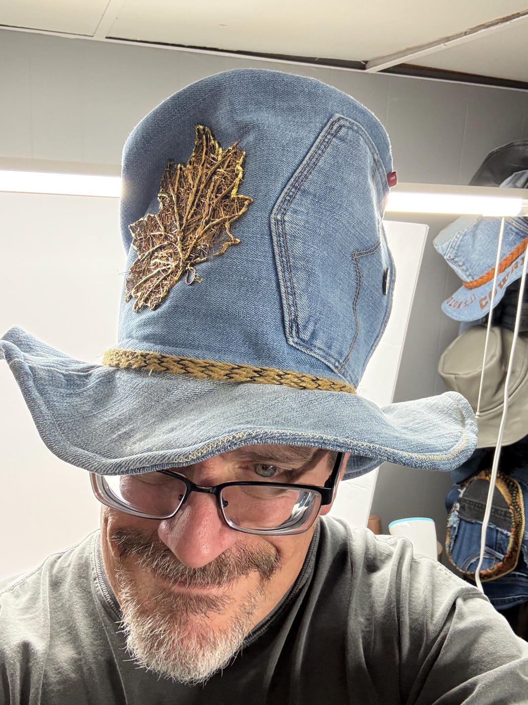 Handmade Upcycled Denim Floppy Top Hat With Gold Leaf Accent – One of a ...