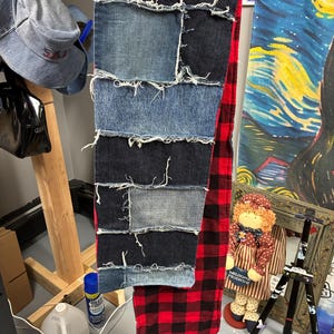 Upcycled Denim Patchwork Scarf With Cotton Flannel Backing — OOAK ...
