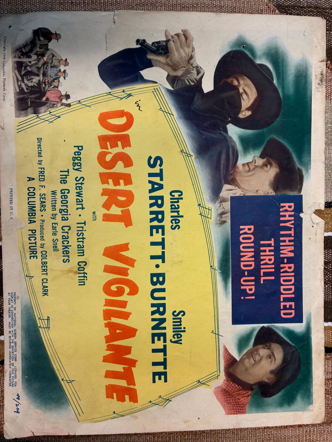 1949 "desert Vigilante" Lobby Card - Charles Starrett & Smiley Burnette ...
