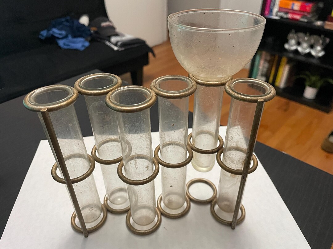 Test Tube Holder With Five Test Tubes and 1 Funnel Shaped Tube. - Etsy