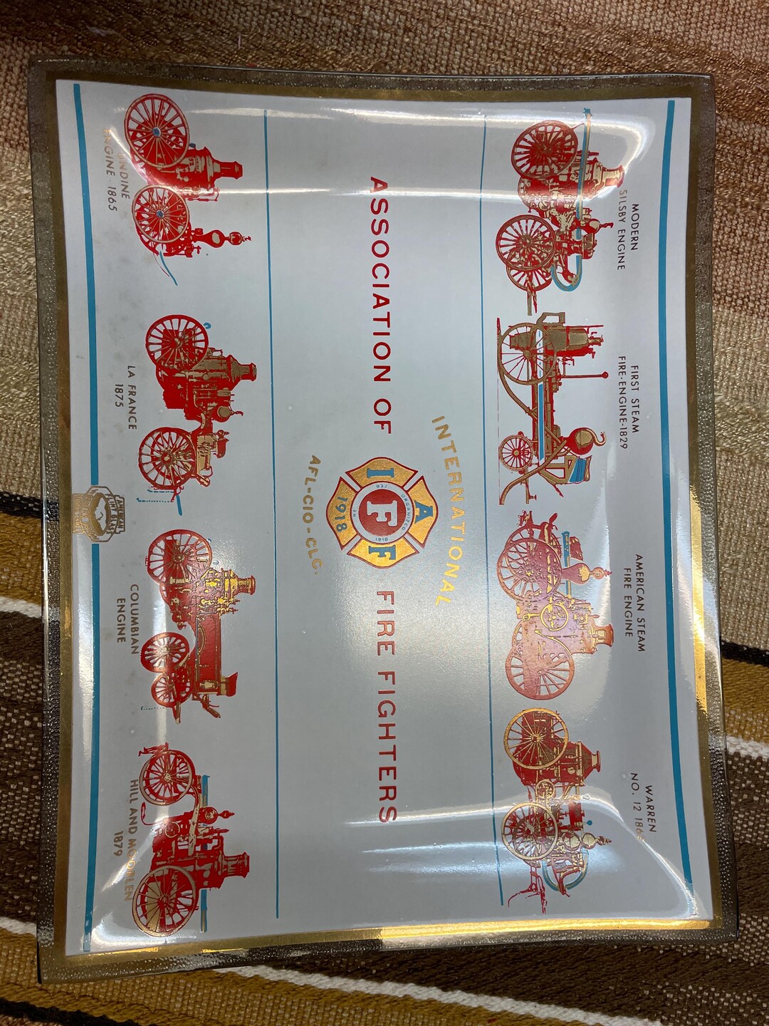 Vintage IAFF Firefighters Glass Tray – Mid-century Reverse Painted ...