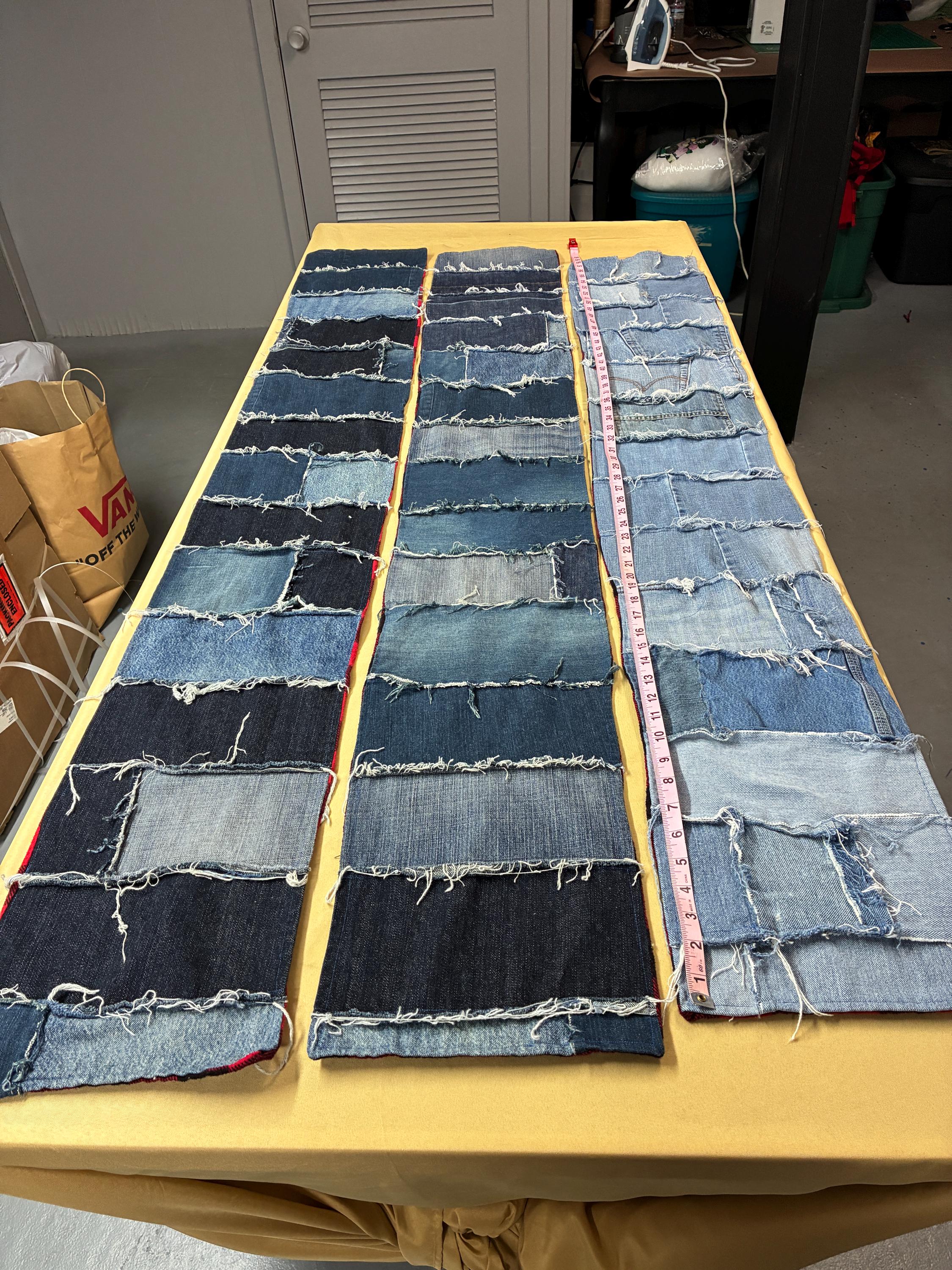 Upcycled Denim Patchwork Scarf With Cotton Flannel Backing — OOAK ...