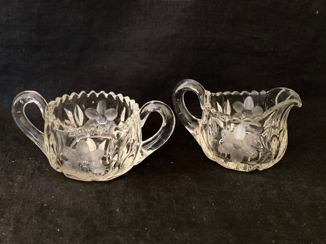 Vintage Sawtooth Cut Creamer and Sugar Bowl - Etsy