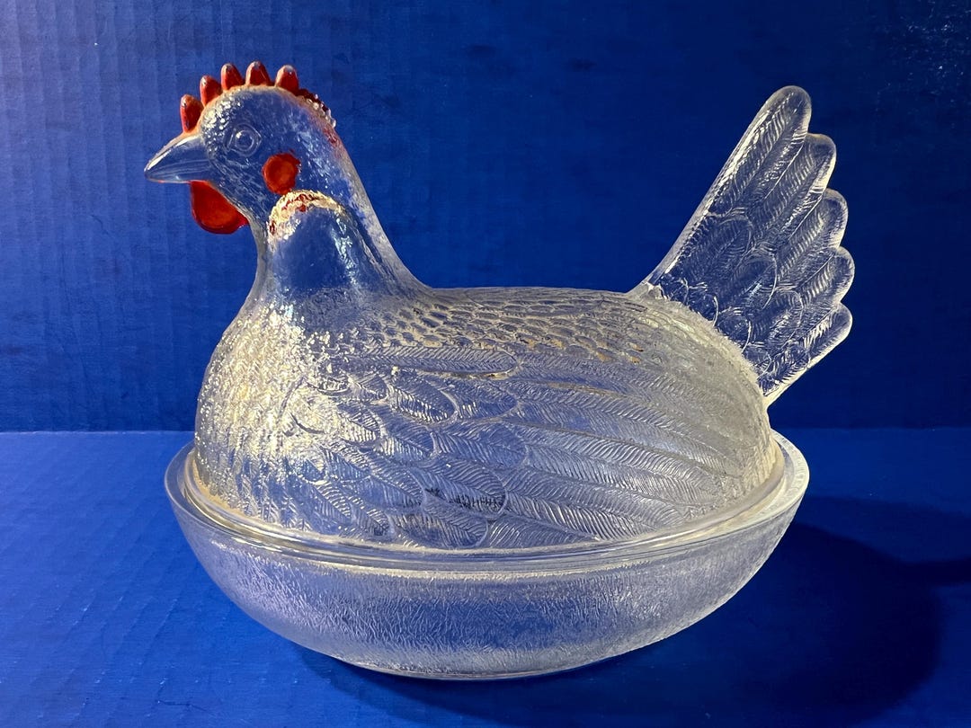 Indiana Glass Hen on Nest Crystal Clear Covered Chicken Candy Dish - Etsy