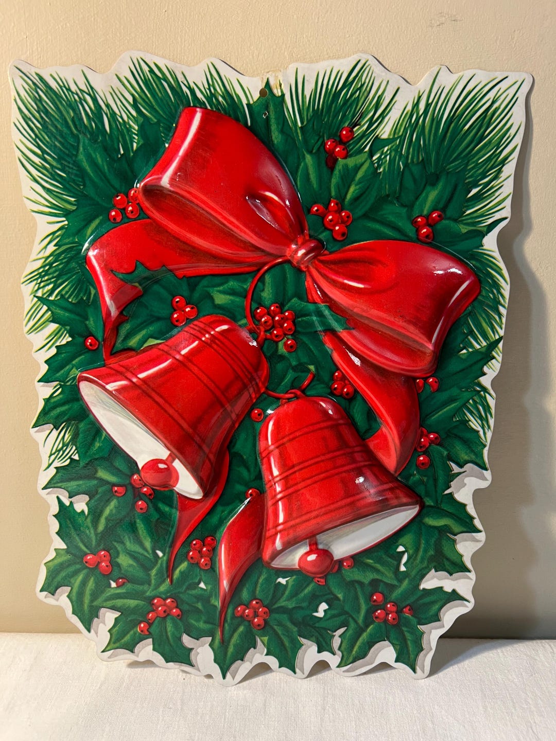 Molded Plastic Christmas Greenery & Red Bells Wall Hanging 12” - Etsy
