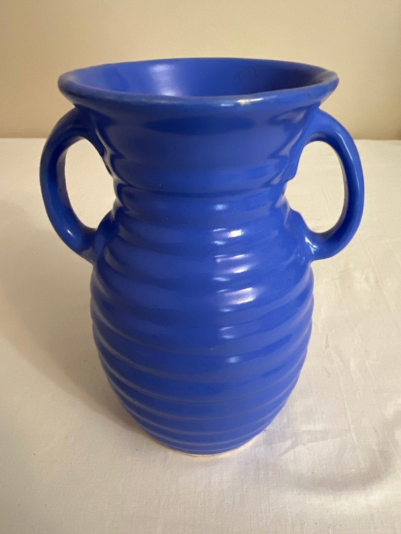 Blue Original Nelson Mccoy Double Handle Vase Ribbed Stamped Bottom ...