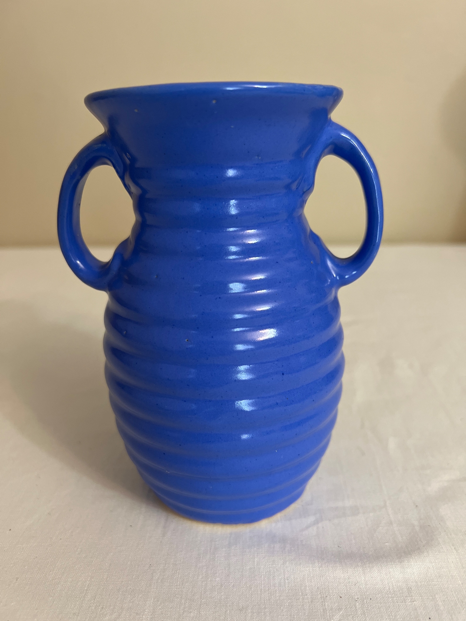 Blue Original Nelson Mccoy Double Handle Vase Ribbed Stamped Bottom ...