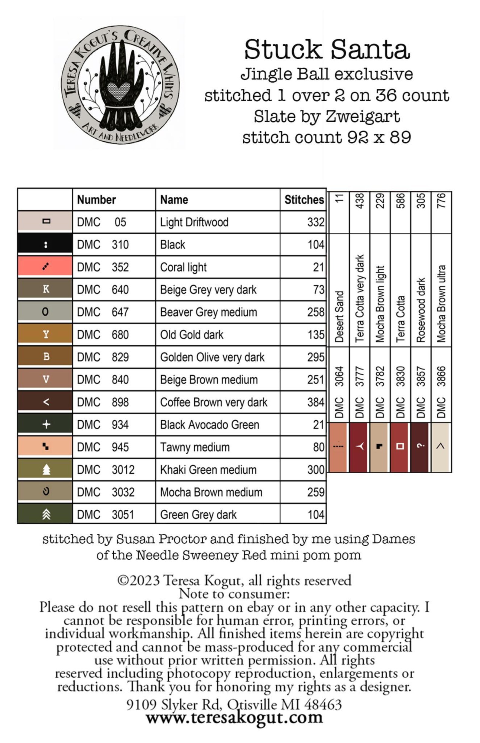 Stuck Santa by Teresa Kogut - Cross Stitch Paper Pattern - Etsy